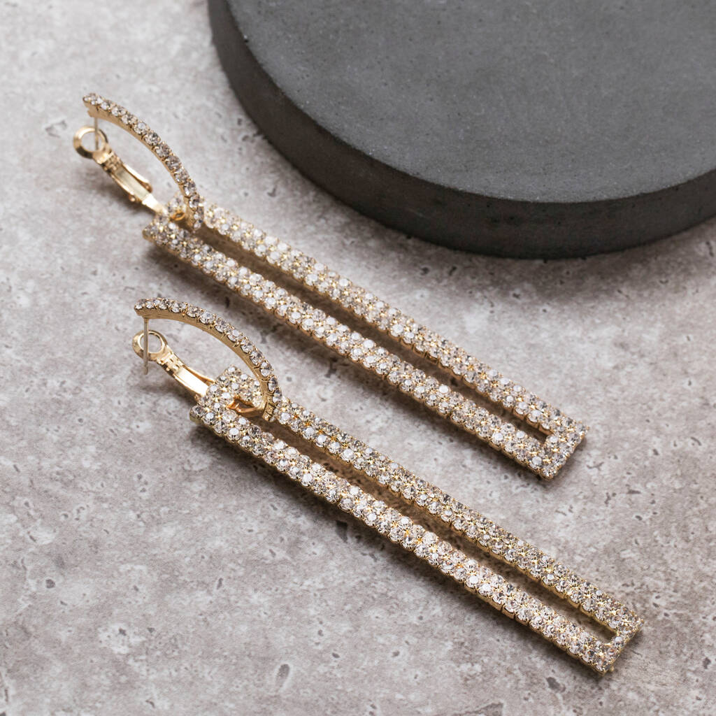 Crystal Encrusted Rectangle Drop Earrings By Brand X ...