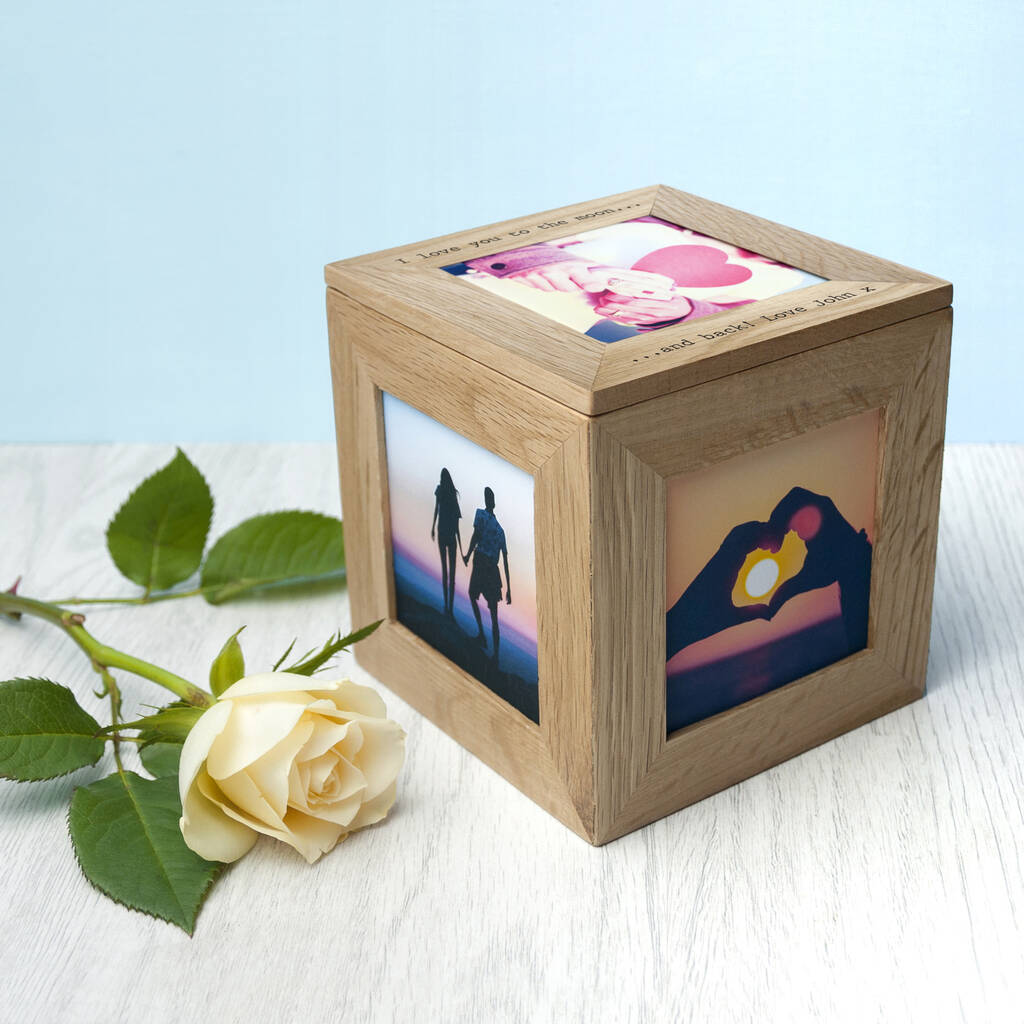 Personalised Oak Couples Photo Cube Keepsake Box By JUNGLEY | notonthehighstreet.com