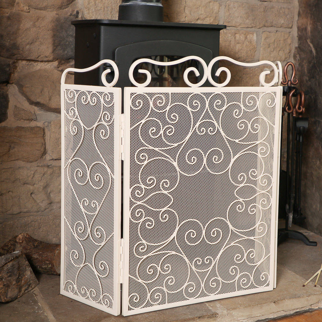 scrolled cream fire screen and spark protector by dibor ...