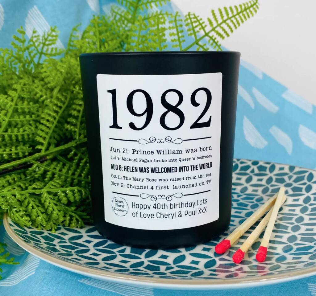 Personalised 40th Birthday Timeline Candle By The Fire Shack ...