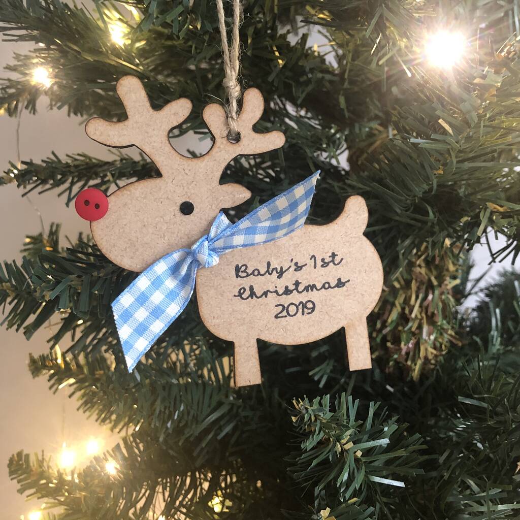 personalised baby's 1st christmas wooden reindeer by alphabet bespoke ...