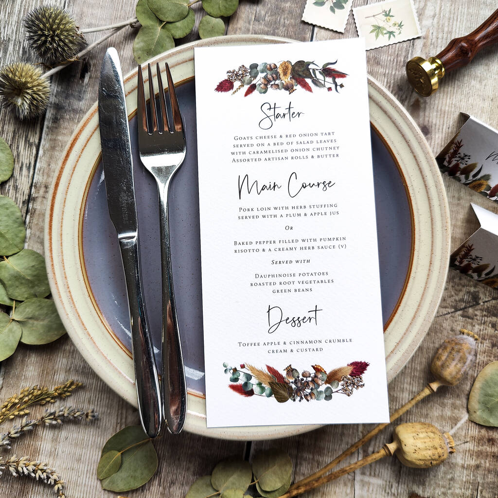 Dried Flowers Menu Card By Paper Willow | notonthehighstreet.com