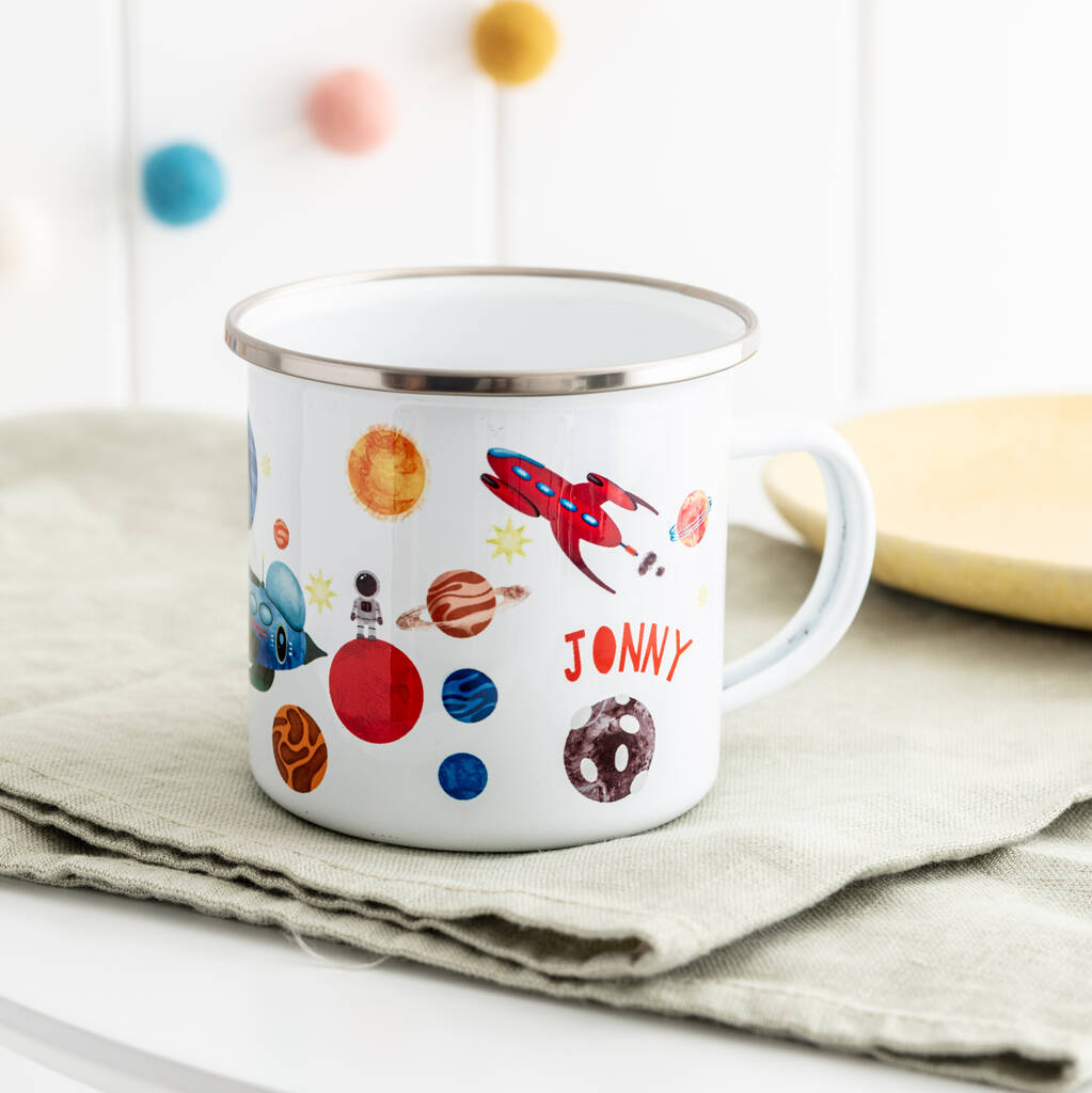 Personalised Children's Outer Space Planets Enamel Mug By The Gifting ...