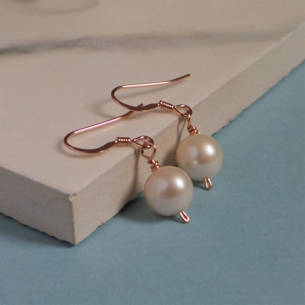 Rose Gold Pearl Earrings By Shropshire Jewellery Designs
