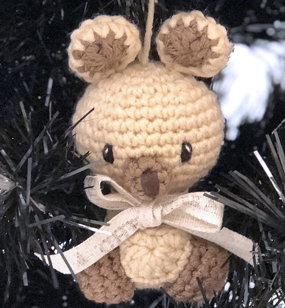 knitted tiny teddy roo hanging decoration personalised by oh my giddy ...