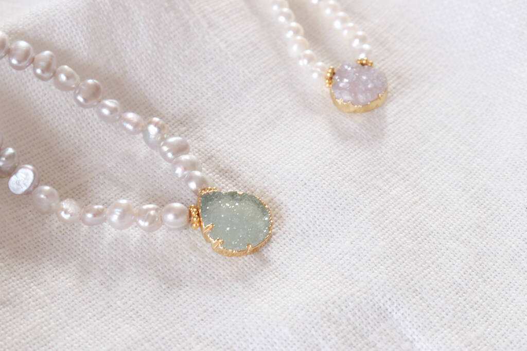 Druzy And Seed Pearl Necklace By Kathy Jobson