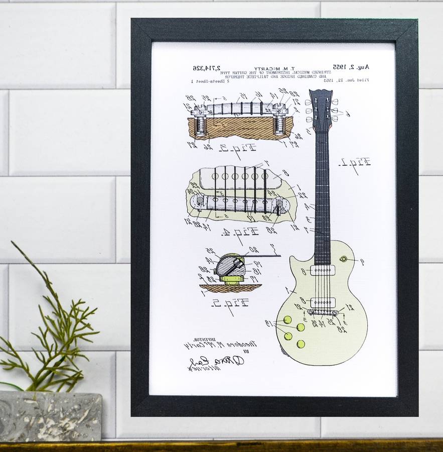 framed gibson les paul guitar patent art print by frances bradley ...