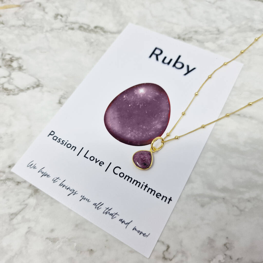 18k Gold Vermeil Plated Ruby July Birthstone Necklace By Harfi ...