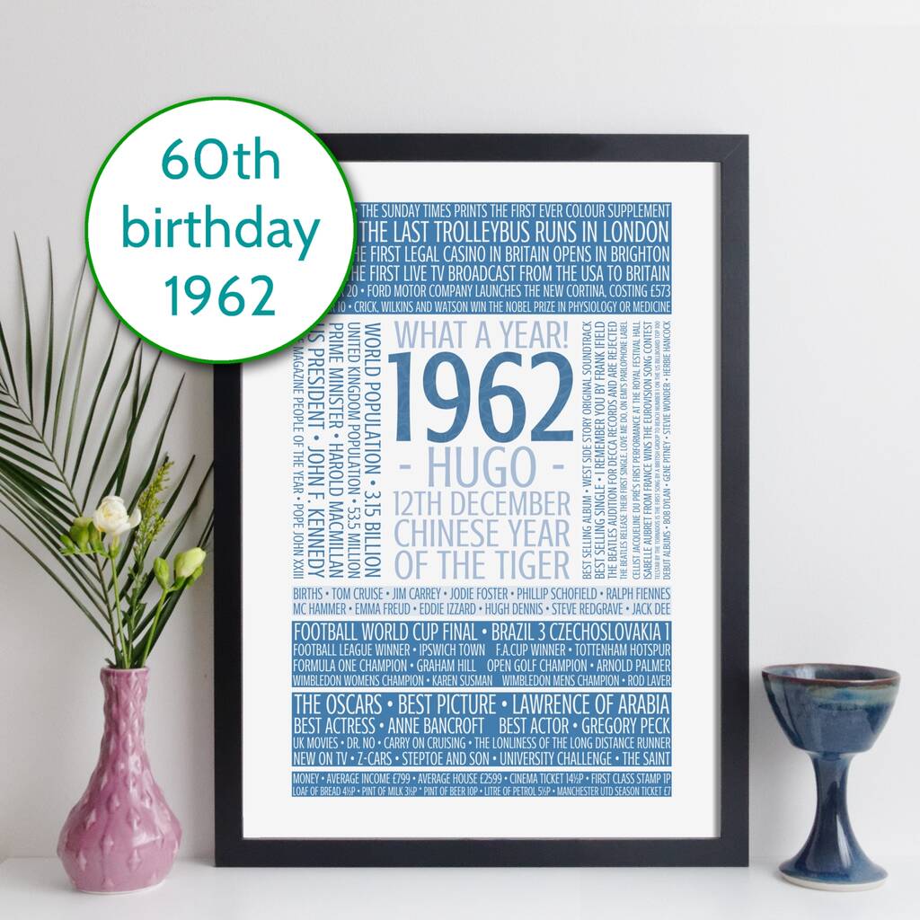 Personalised 60th Birthday Print Gift Year Facts 1962 By elevencorners ...