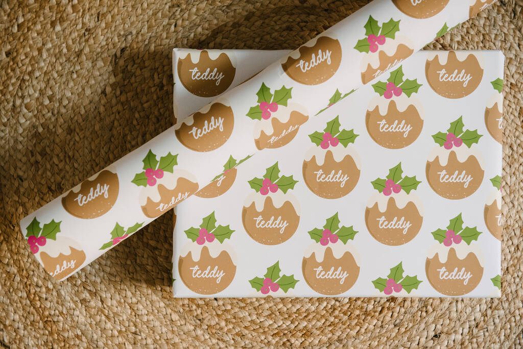 Personalised Christmas Pudding Wrapping Paper By Abigail Warner ...