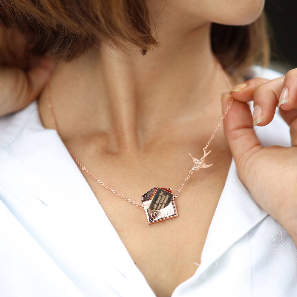 Engraved Message Envelope Swallow Necklace By Studio Hop ...