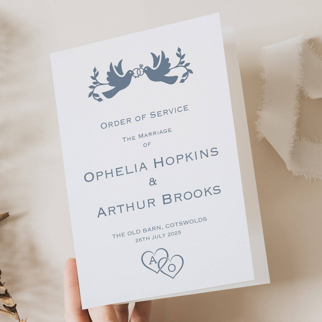 Wedding Order Of Service Booklets Monogram Blue Dove By Ottie Design ...