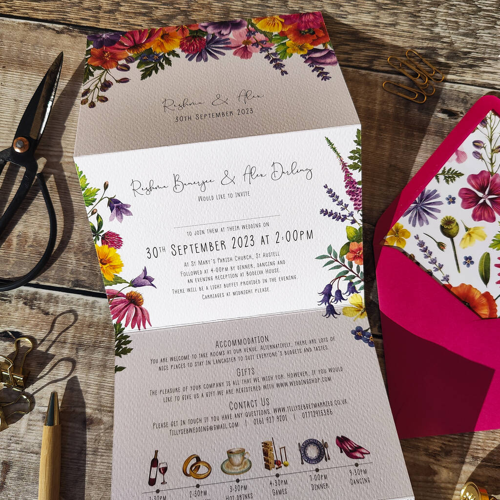 Colourful Floral Portrait Concertina Wedding Invitation By Paper Willow ...