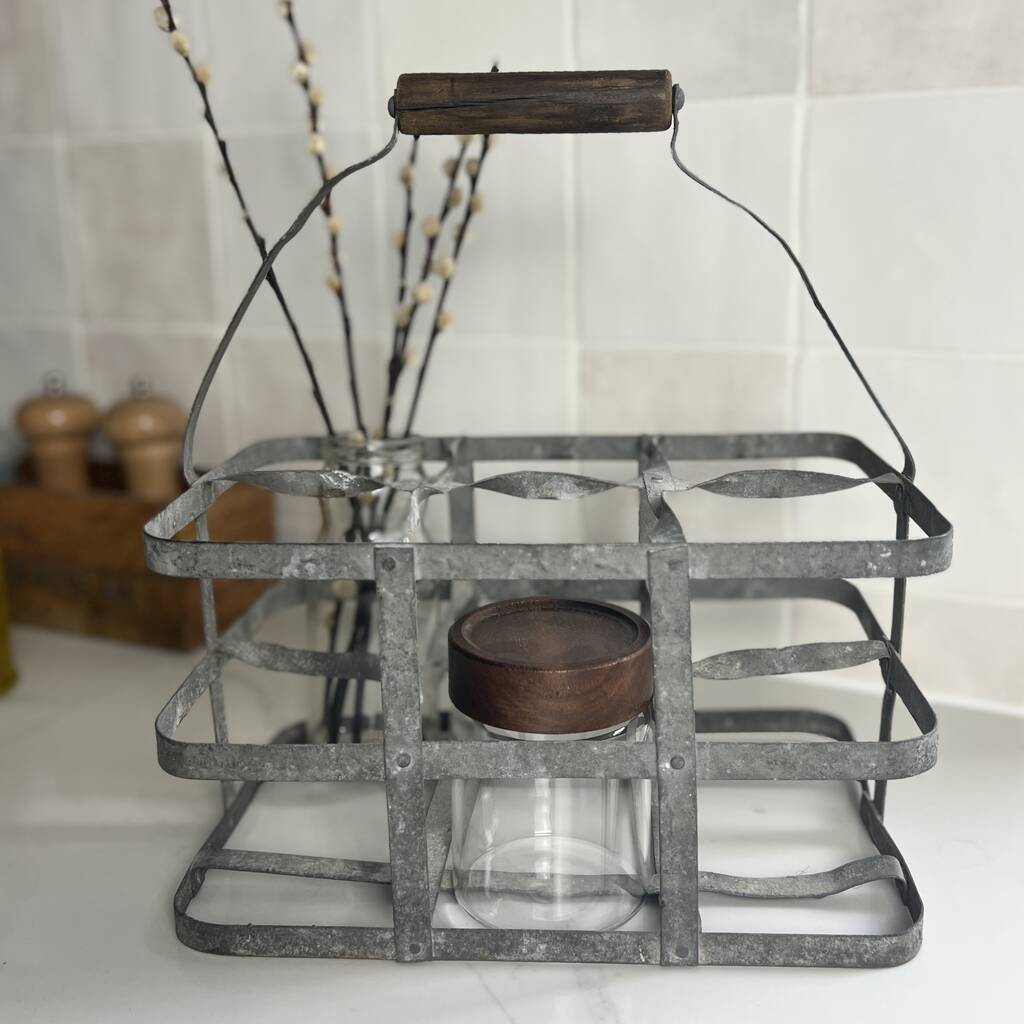 Authentic Vintage French Metal Milk Bottle Crate Holder By Ev Home