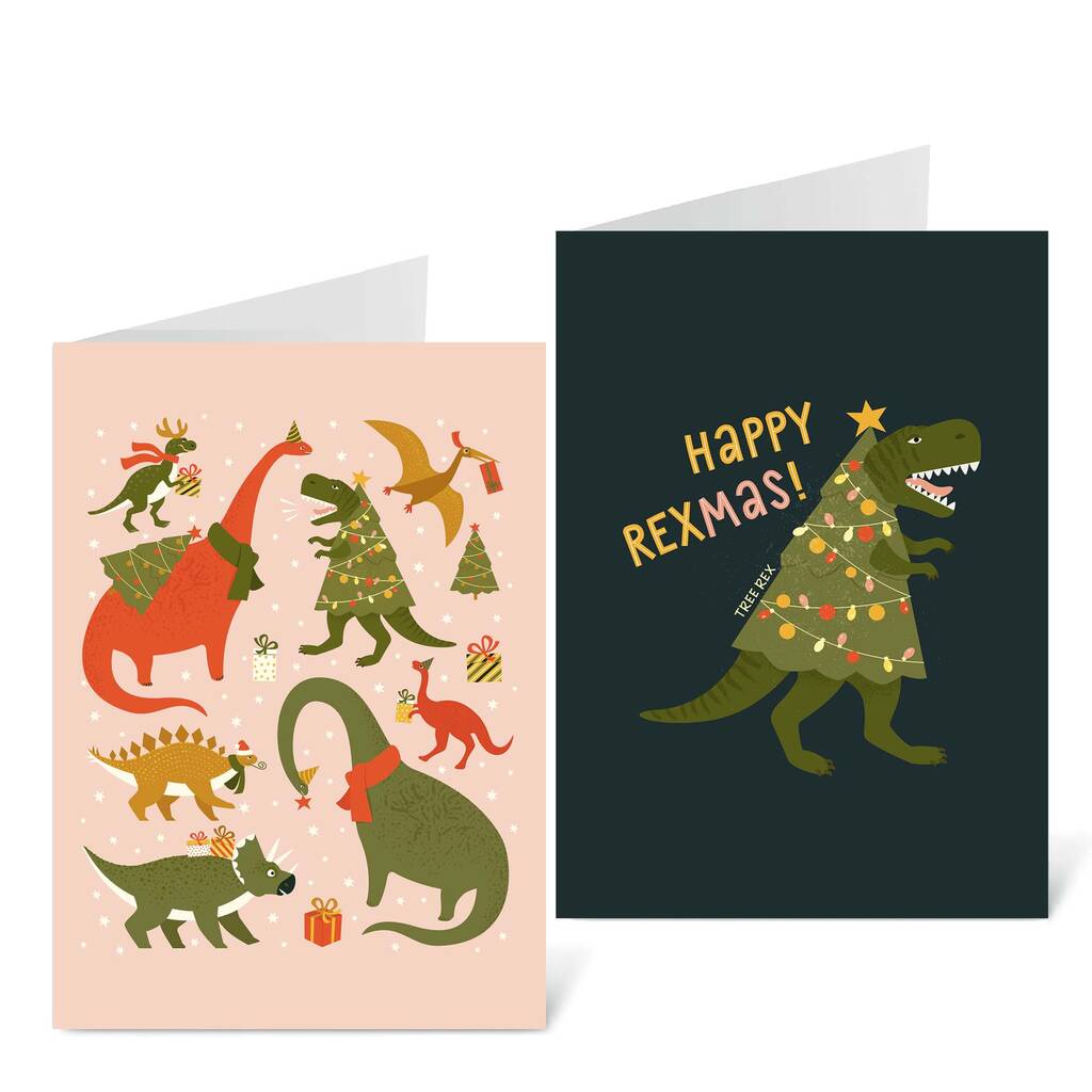 Festive Dinosaur Christmas Cards Pack Of 10 By Flourish Paperworks