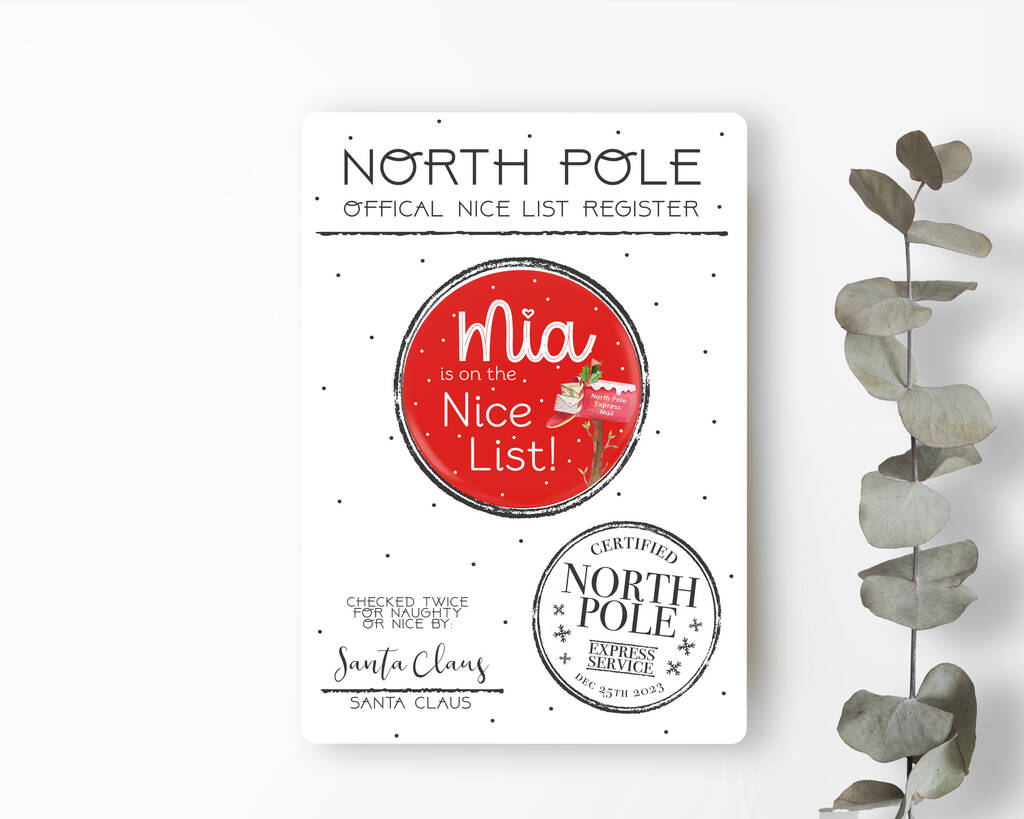 Personalised Nice List Christmas Badge By Hope & Eve