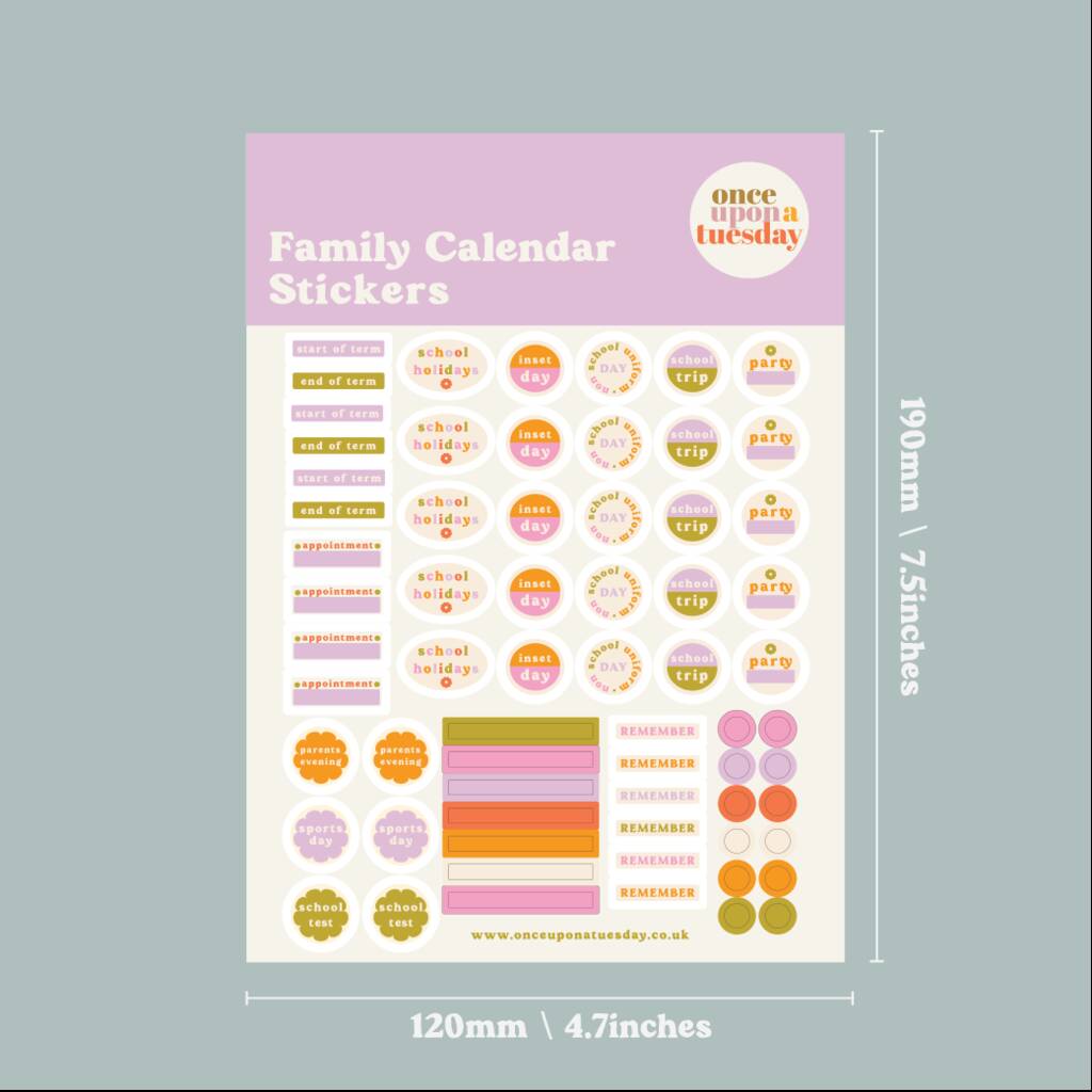 Family Calendar Stickers By Once Upon a Tuesday | notonthehighstreet.com
