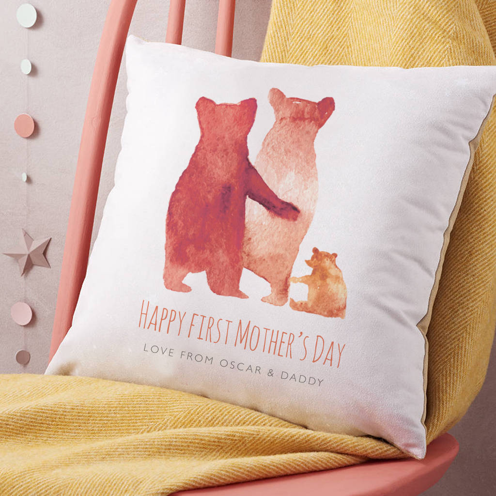 personalised first mother's day bear family cushion by the drifting ...