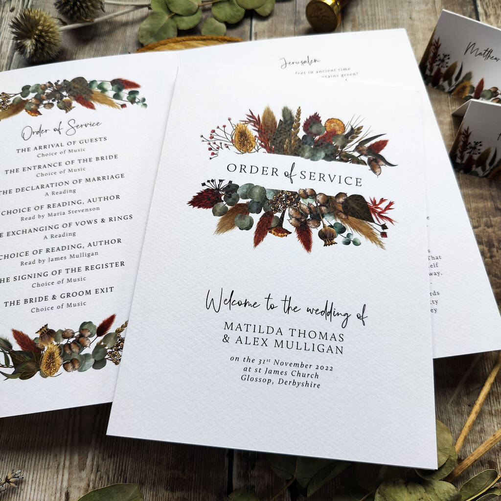 Dried Flowers Autumn Order Of Service Booklet By Paper Willow ...