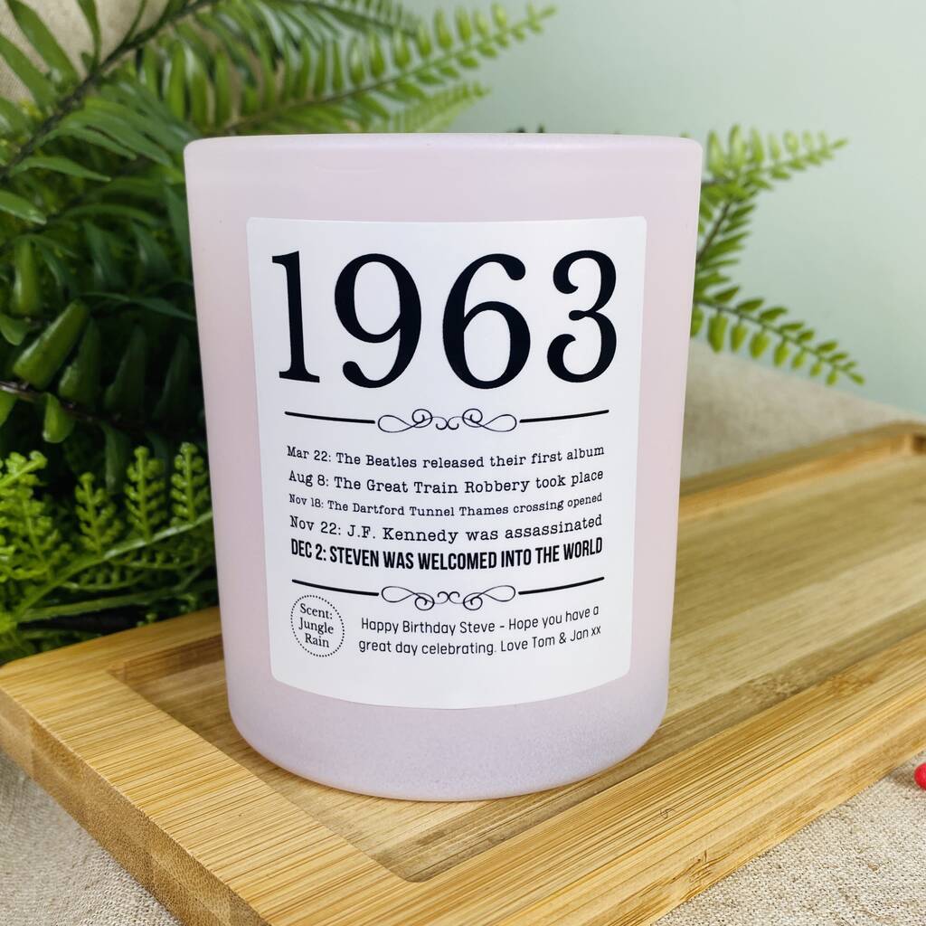 Personalised 60th 1963 Birthday Timeline Candle By The Fire Shack
