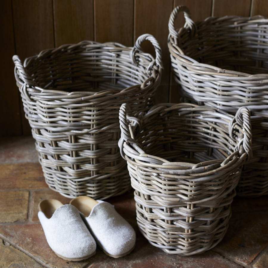 Set Of Three Rattan Log Baskets By Brush64 | notonthehighstreet.com