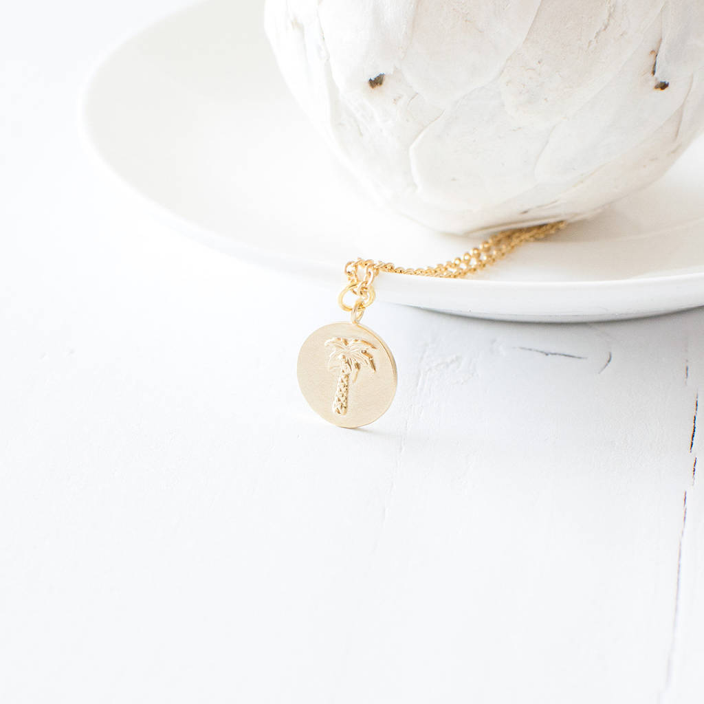 gold palm tree charm coin necklace by juju treasures ...