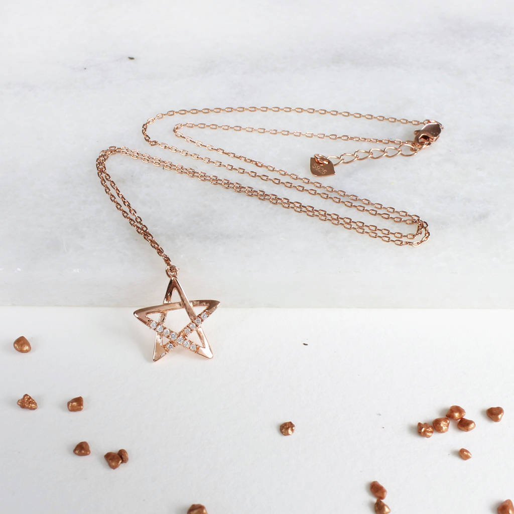 rose gold and pave crystal star necklace by bish bosh becca ...