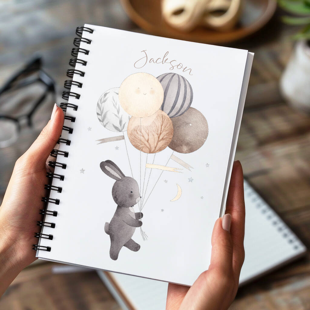 Personalised Rabbit And Balloons Notebook By Andrea Fays