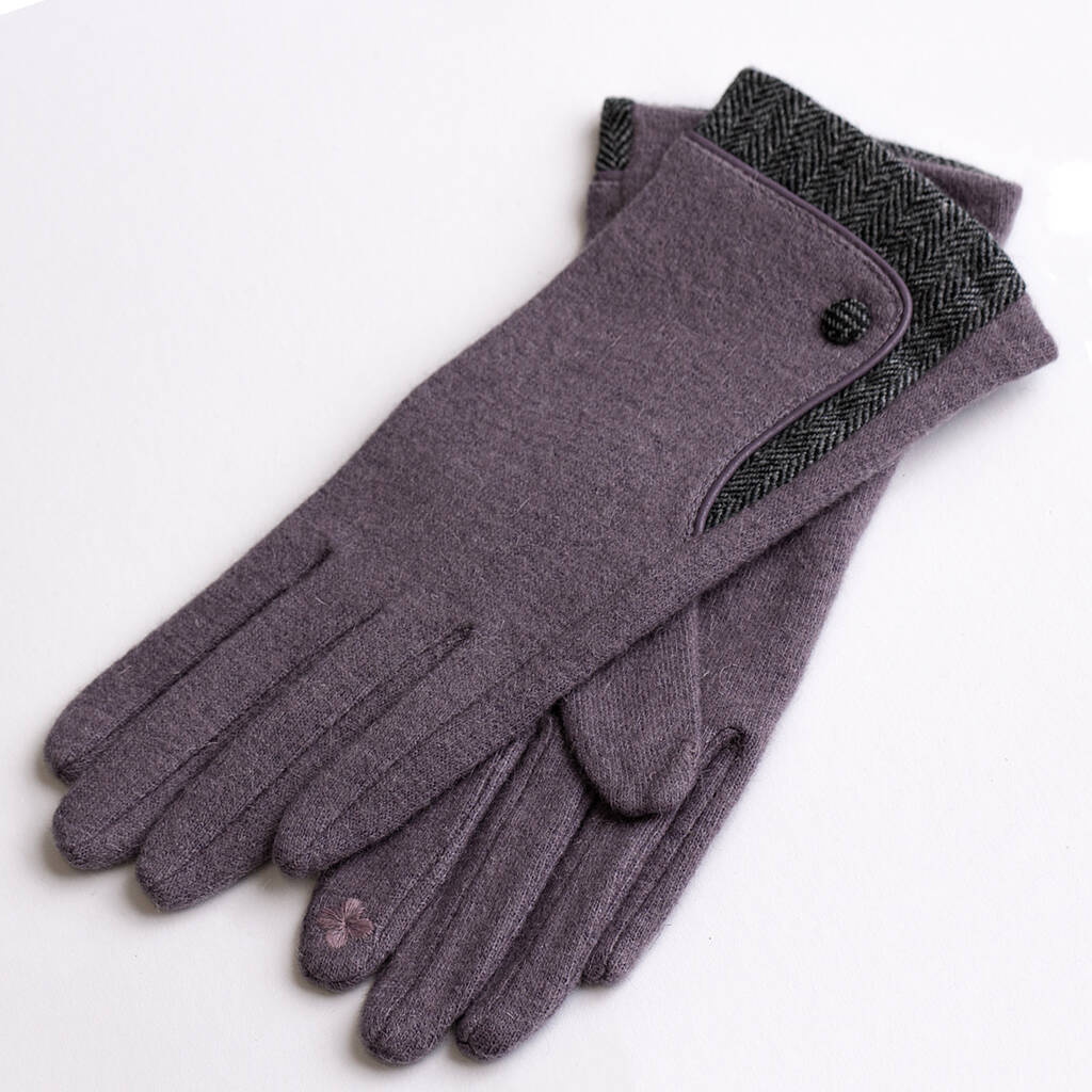 Merino Wool Gloves With Herringbone Cuff By Studio Hop ...