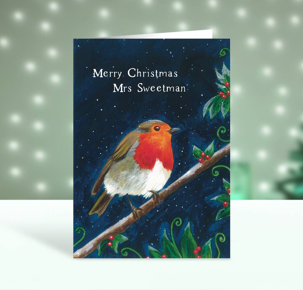 Personalised Christmas Robin Card By Heidi Clawson Art ...