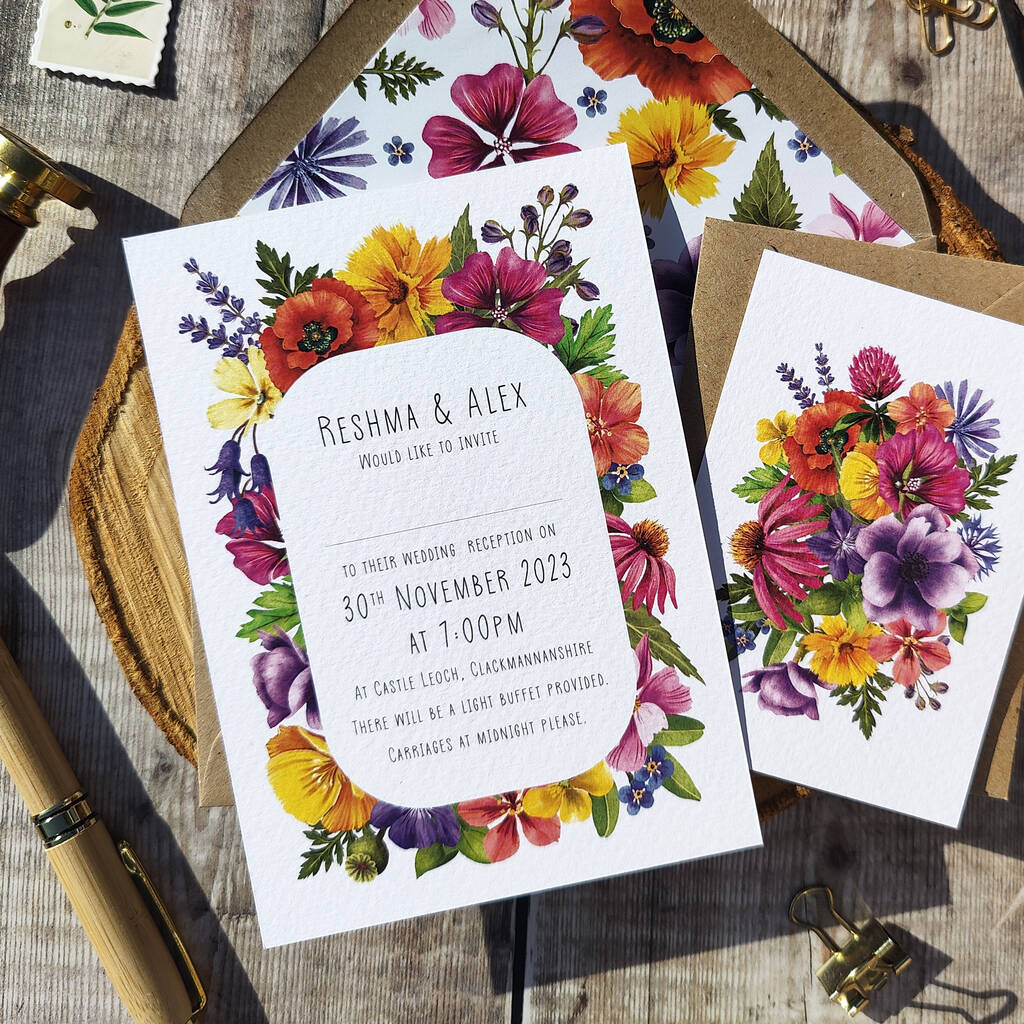Colourful Flowers A6 Wedding Invitation Suite By Paper Willow ...