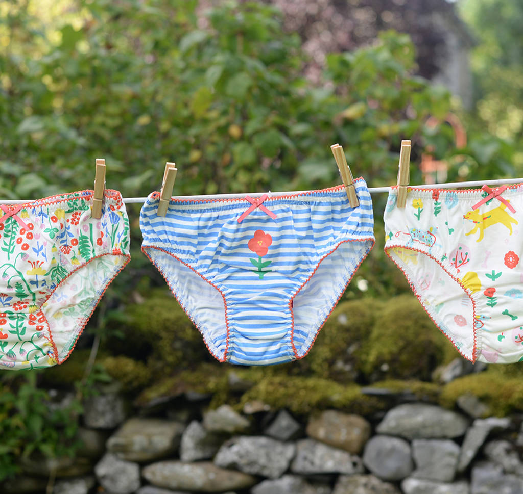 girls pack of three knickers by piccalilly | notonthehighstreet.com