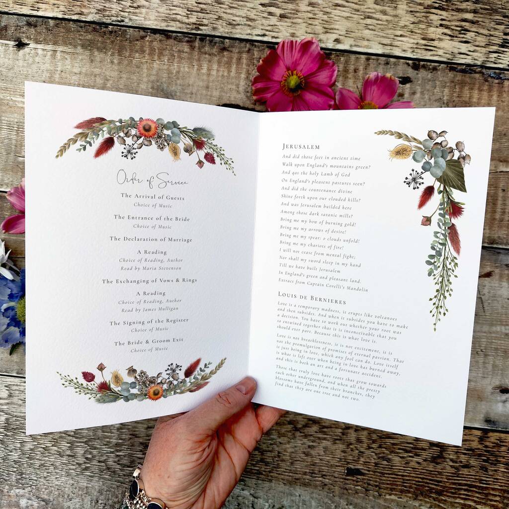 Dried Flowers Autumn Order Of Service Booklet By Paper Willow ...
