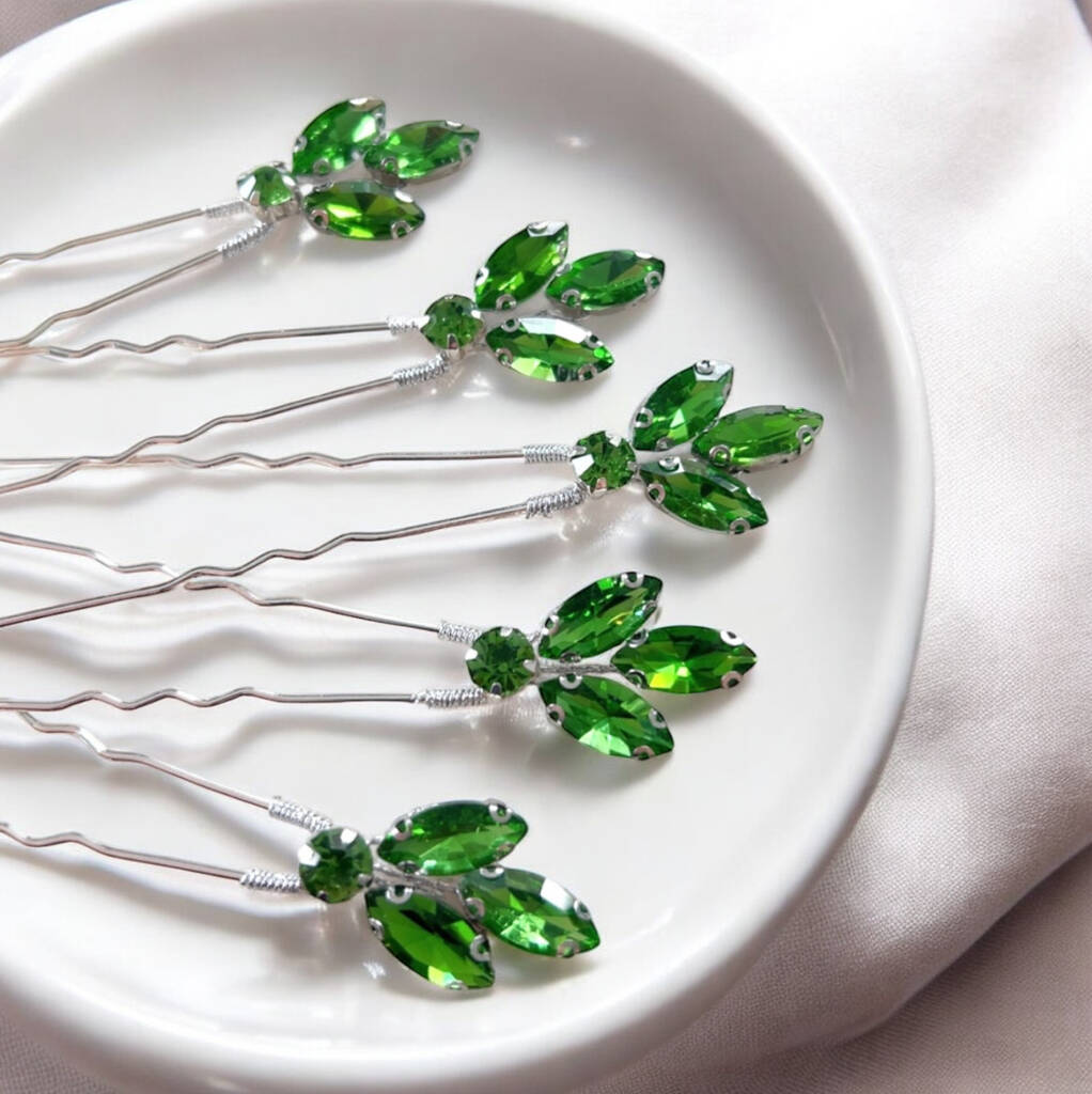 Peridot Green Crystal Hair Pin Set By Petal & Pearl Accessories