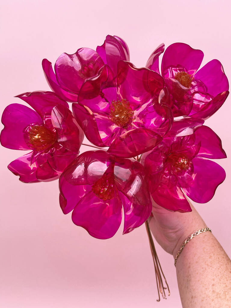 Hot Pink Bouquet Recycled Plastic Bottle Flowers By Aimee Maxelon Art