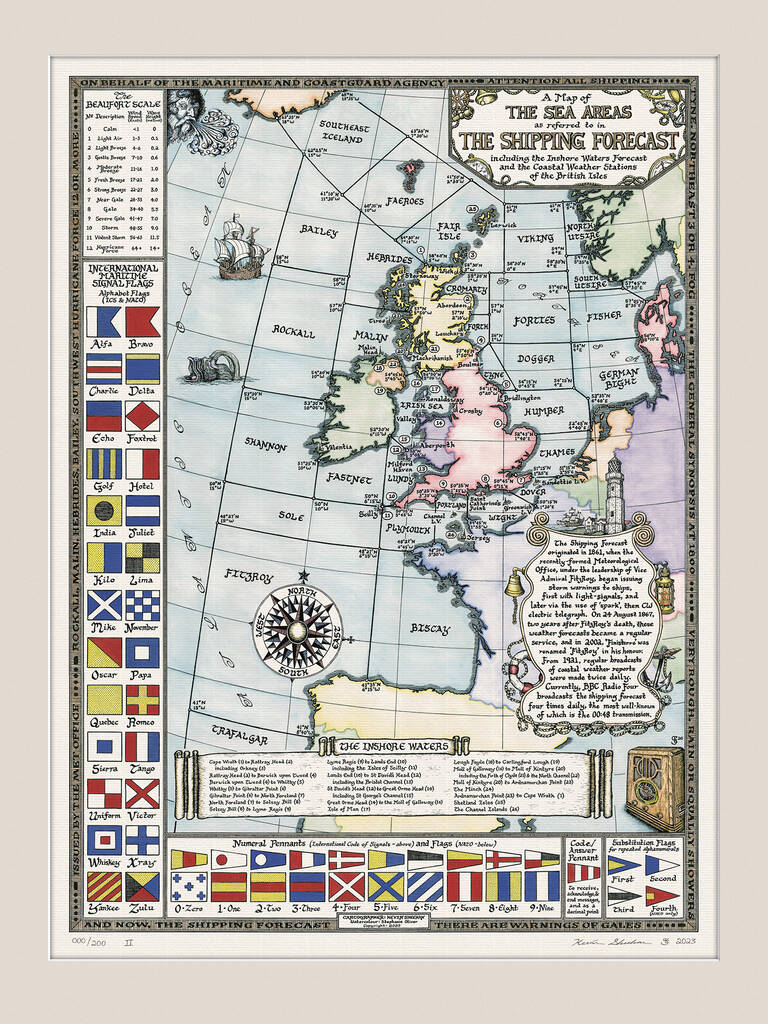 Colour Shipping Forecast Map Handmade Fine Art Print By Manuscript Maps ...