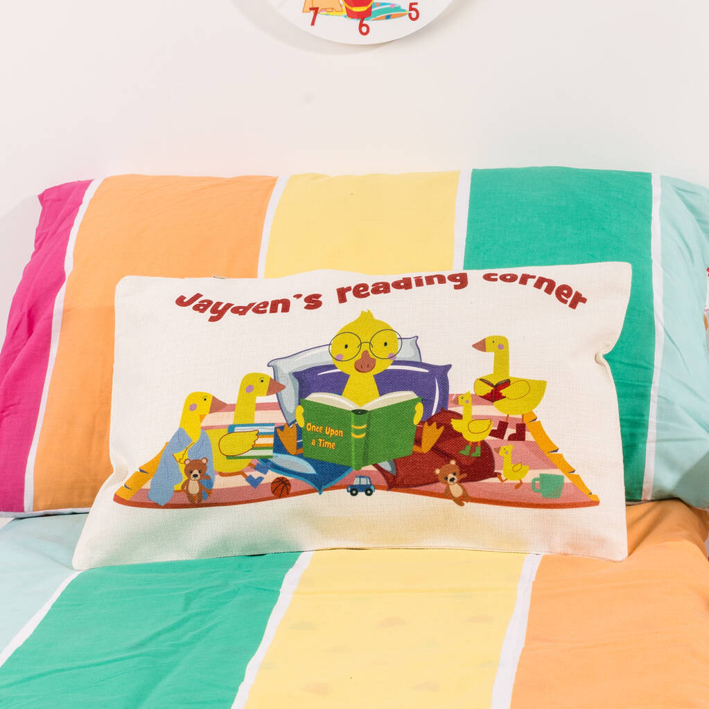 Reading Corner Duck Illustration Personalised Cushion By The Gifting ...
