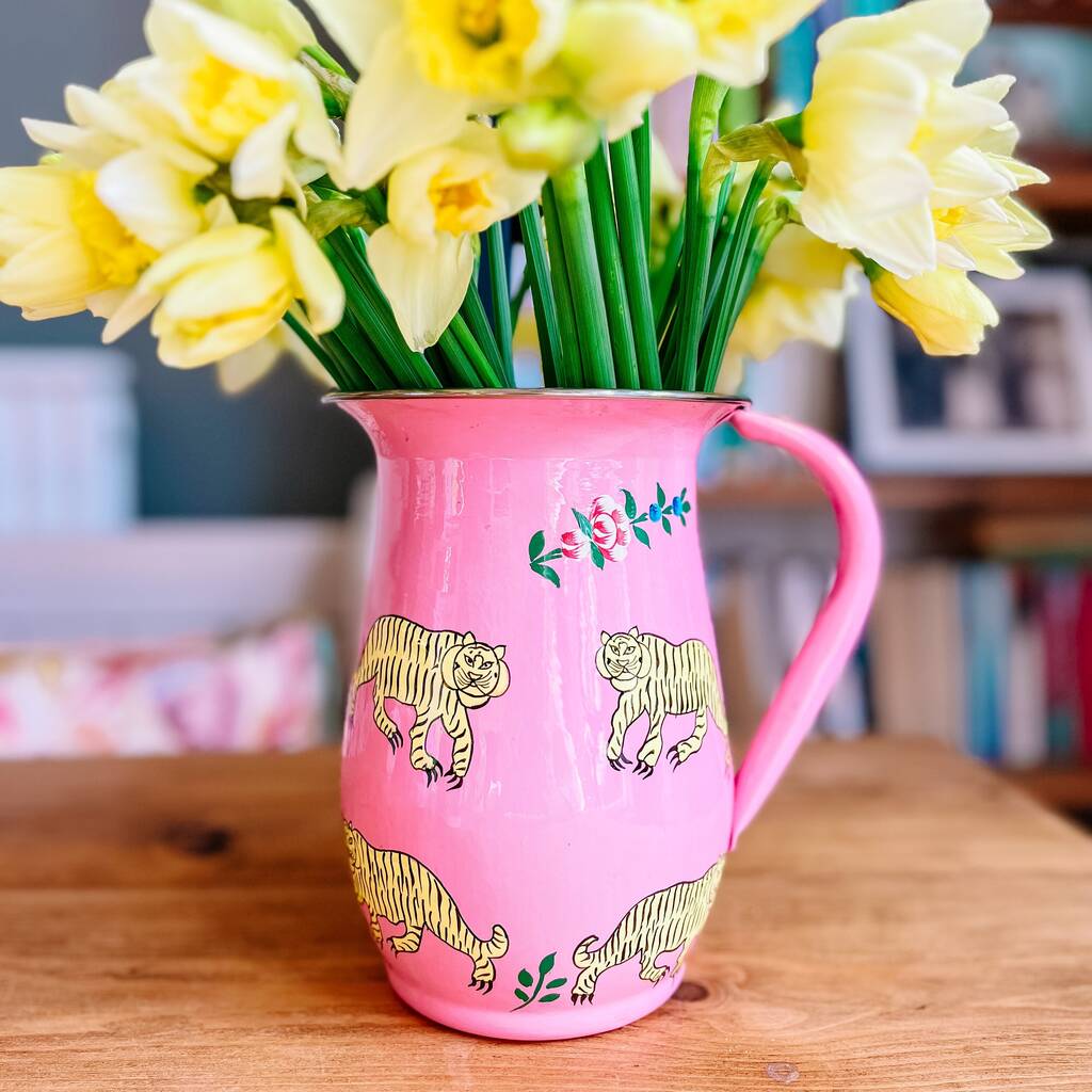 Hand Painted Enamel Jug | Pink Tiger By Bombaby | notonthehighstreet.com