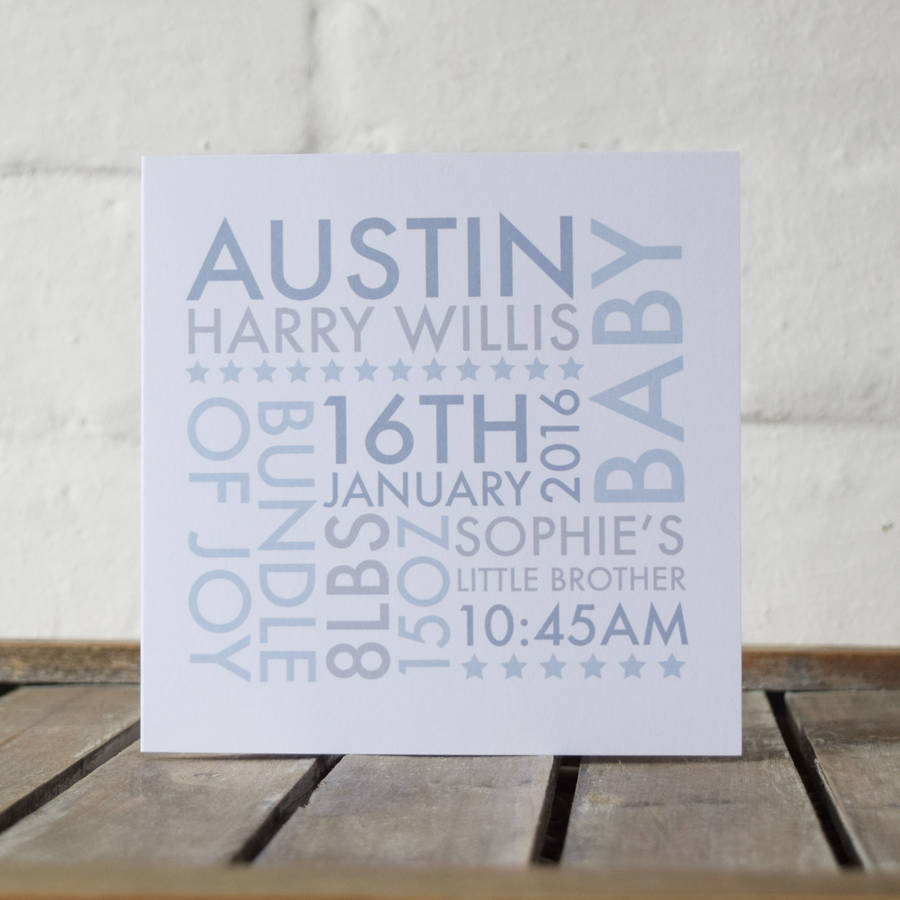 personalised baby boys birth card by jg artwork | notonthehighstreet.com