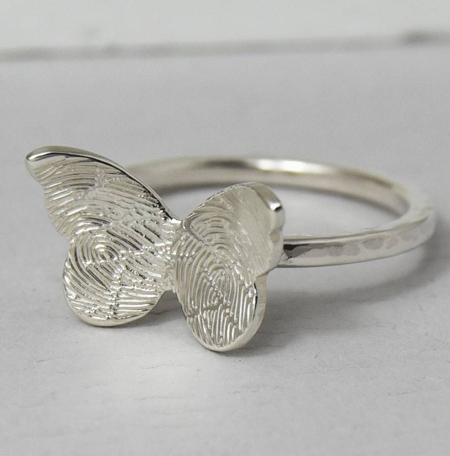 silver fingerprint butterfly ring by hold upon heart ...