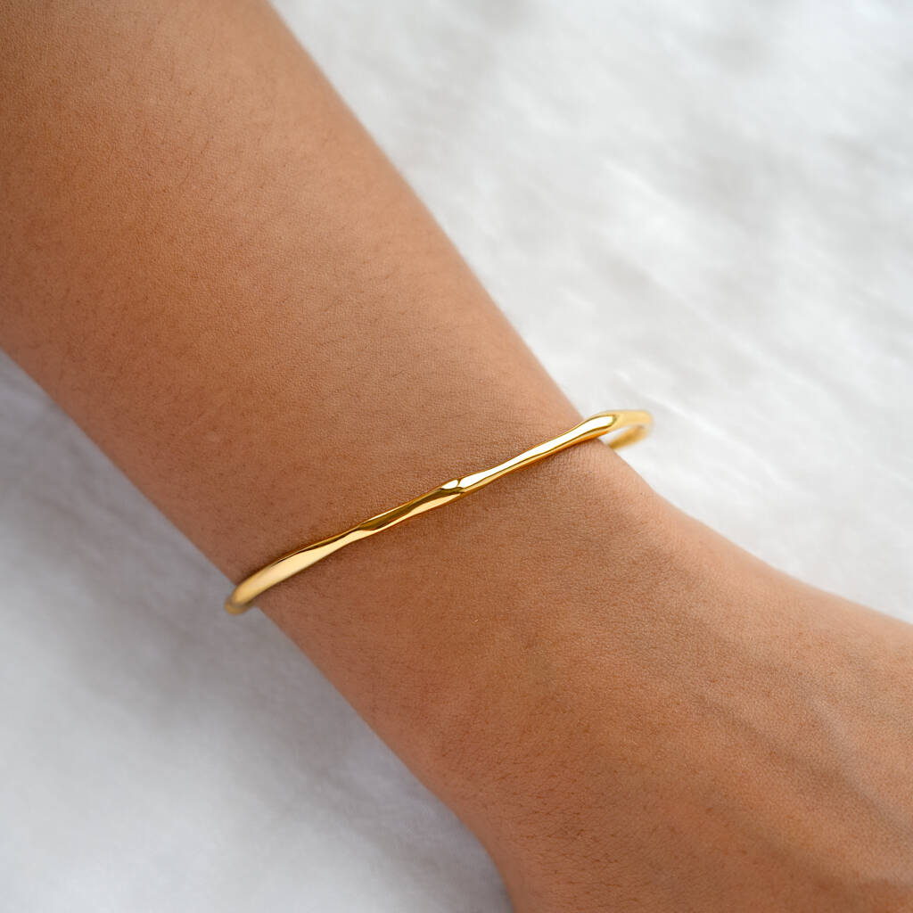 Gold Plated Molten Wavy Bangle Cuff By Vintage Lane