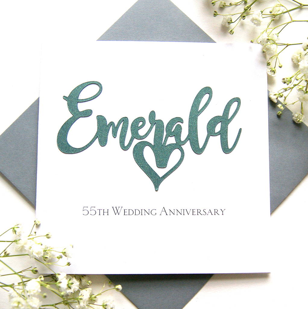 55th Emerald Wedding Anniversary Card By The Hummingbird Card Company 