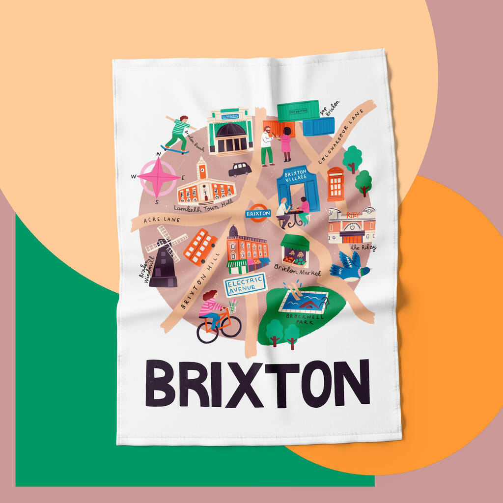 Brixton Map Tea Towel By Lauren Radley LTD | notonthehighstreet.com