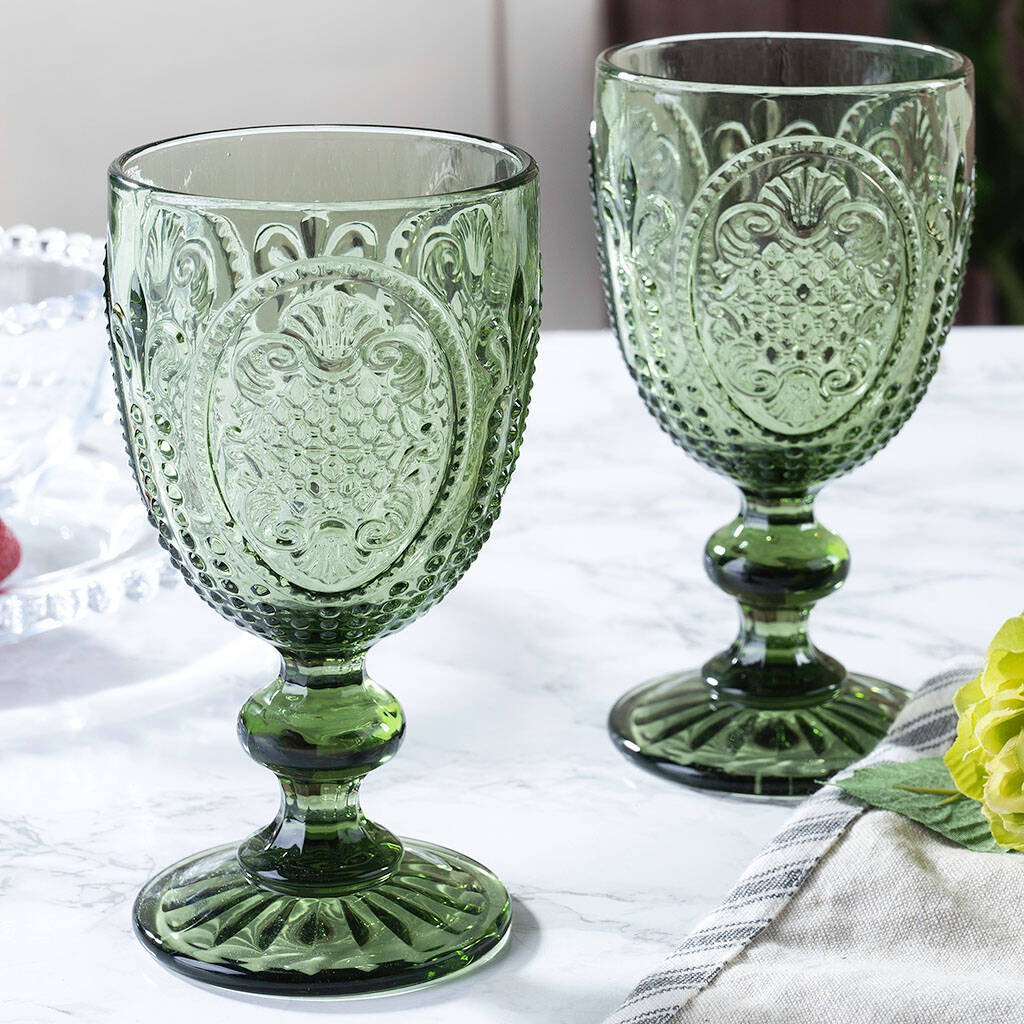 Set Of Four Emerald Baroque Wine Goblets By Dibor | notonthehighstreet.com