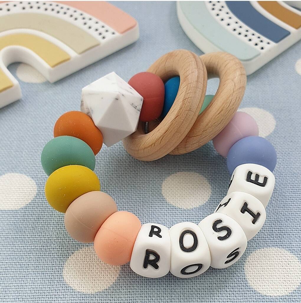 Personalised Whimsical Rainbow Teething Rattle By Pops and Dudes ...