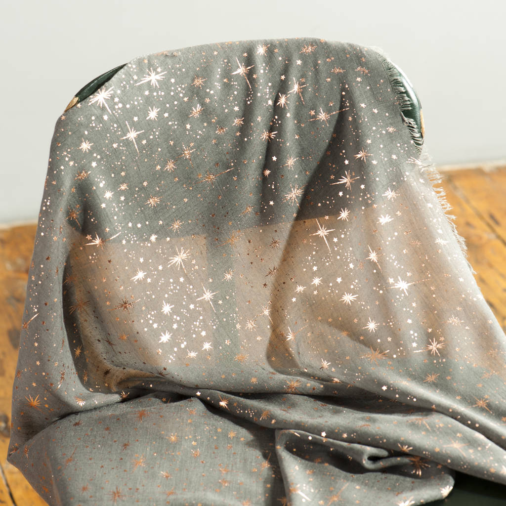 Charcoal Grey Rose Gold Star Print Scarf By EVY Designs ...