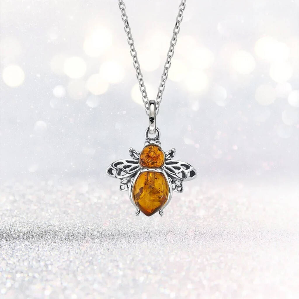 Personalised Baltic Amber Bee Pendant Necklace By Songs of Ink and ...