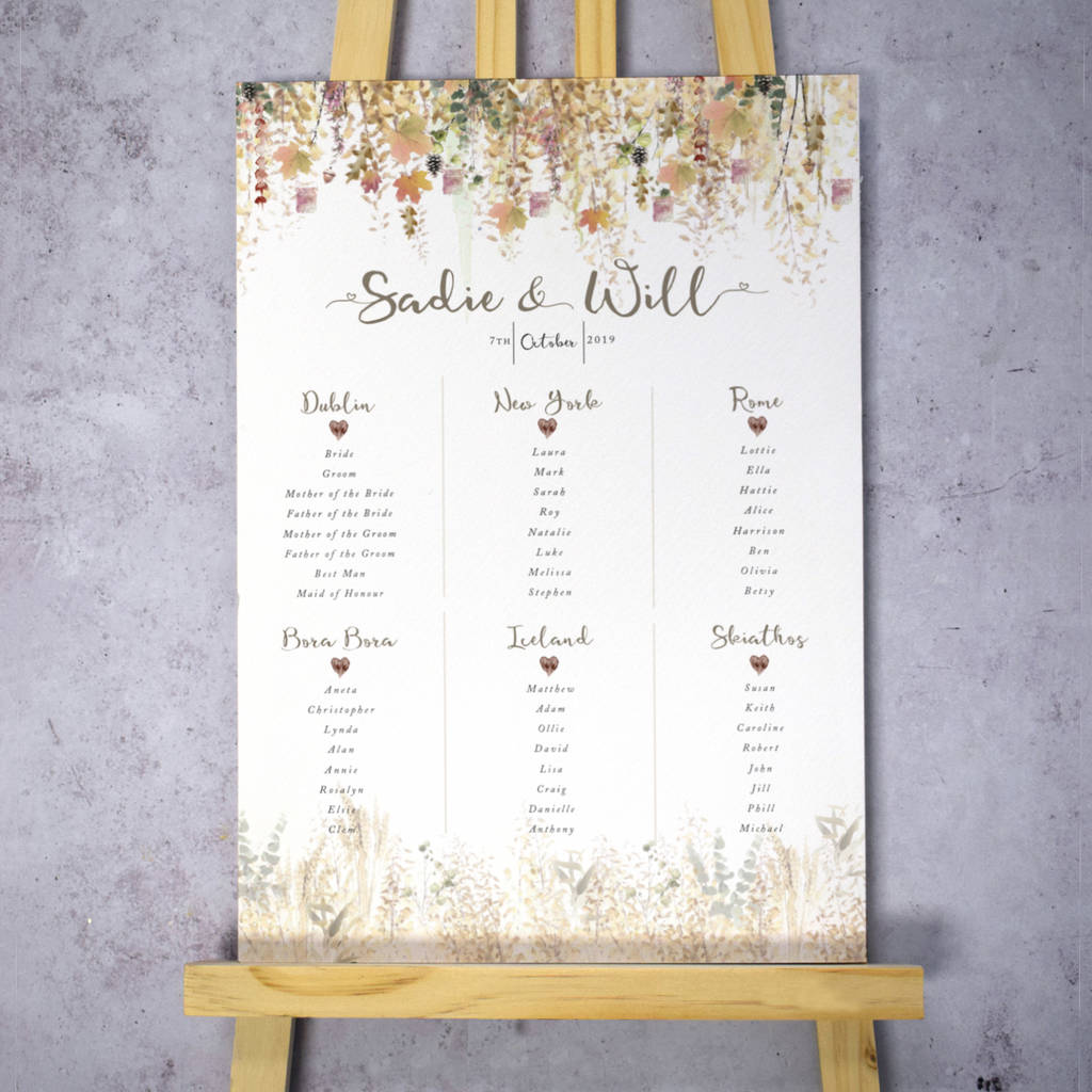 'whimsical autumn' table plan by julia eastwood | notonthehighstreet.com