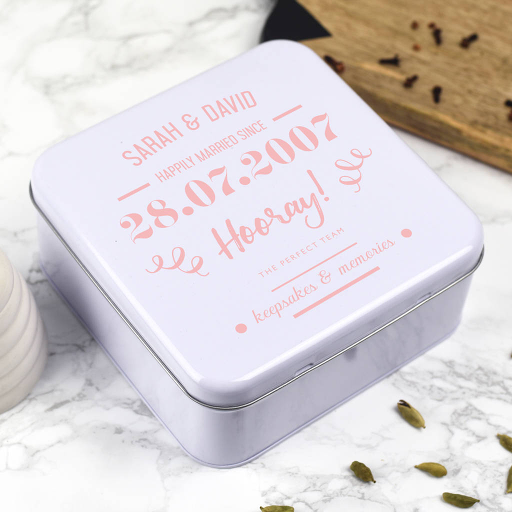 personalised 10th anniversary typographic tin box by delightful living ...