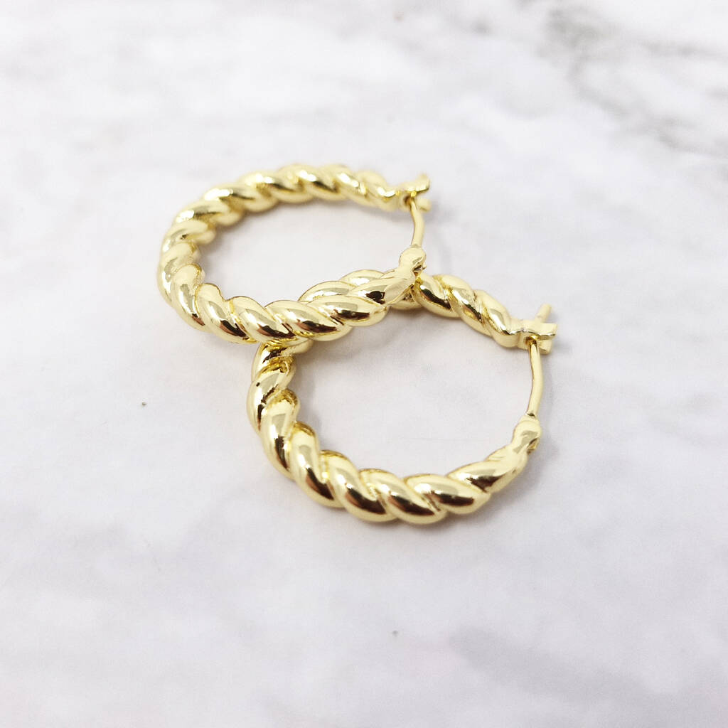18ct Gold Plated Small Twisted Hoop Earrings By Harfi